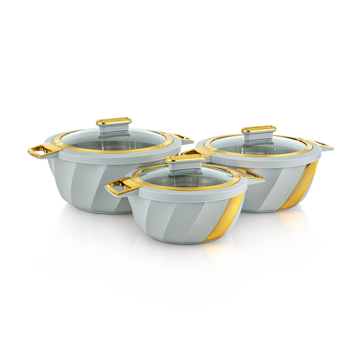 Almarjan 3 Piece Salwa Collection Plastic Hot Pot Light Grey & Gold