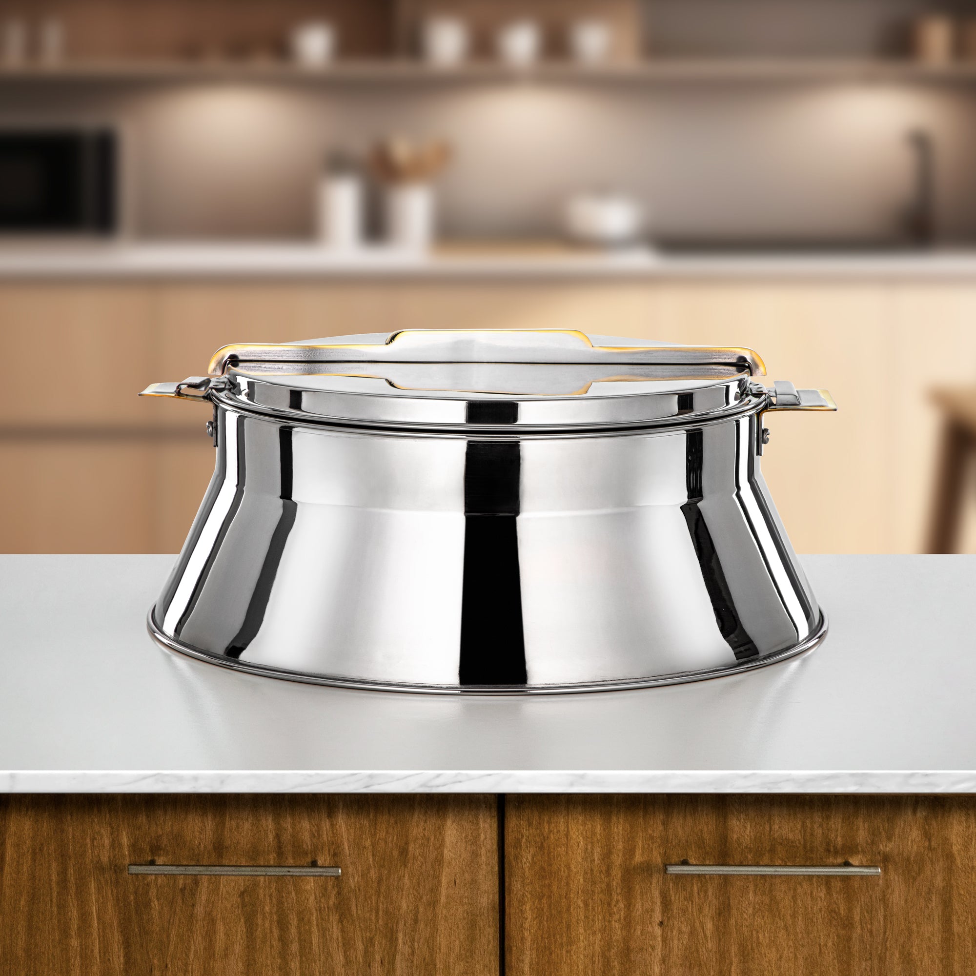 Almarjan Hot Pot Stainless Steel, 35CM (6000ML), Silver & Gold (H25PG8